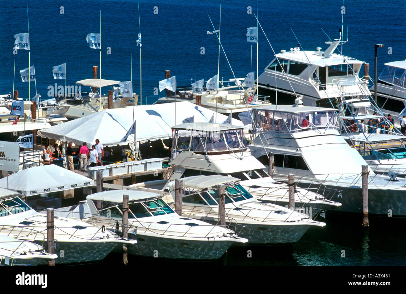Power boats outside display Miami International Boat Show Florida USA ...