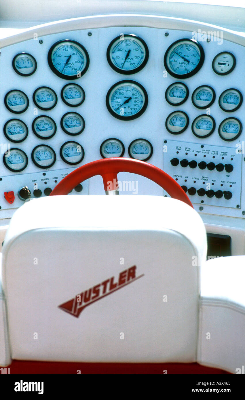 Gauges and controls on powerful sport boat Miami Boat Show USA Stock ...