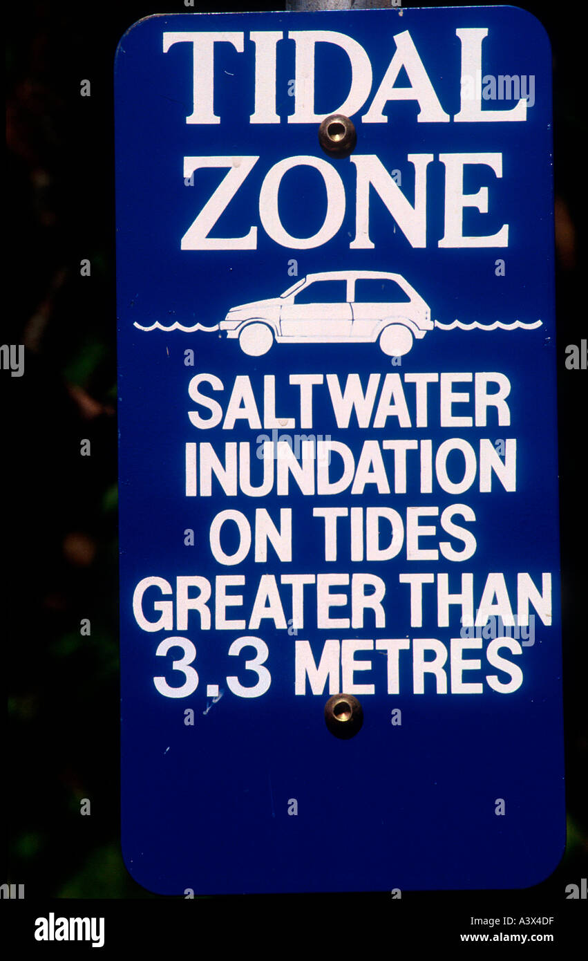 Flood warning road sign near Cairns Queensland Australia Stock Photo ...