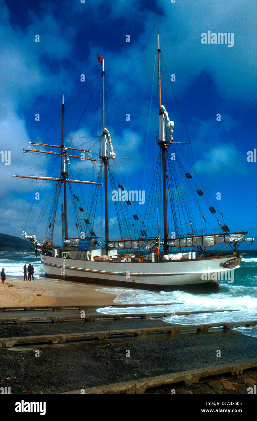 Historic sailing vessel aground on beach Victoria Australia Stock Photo ...
