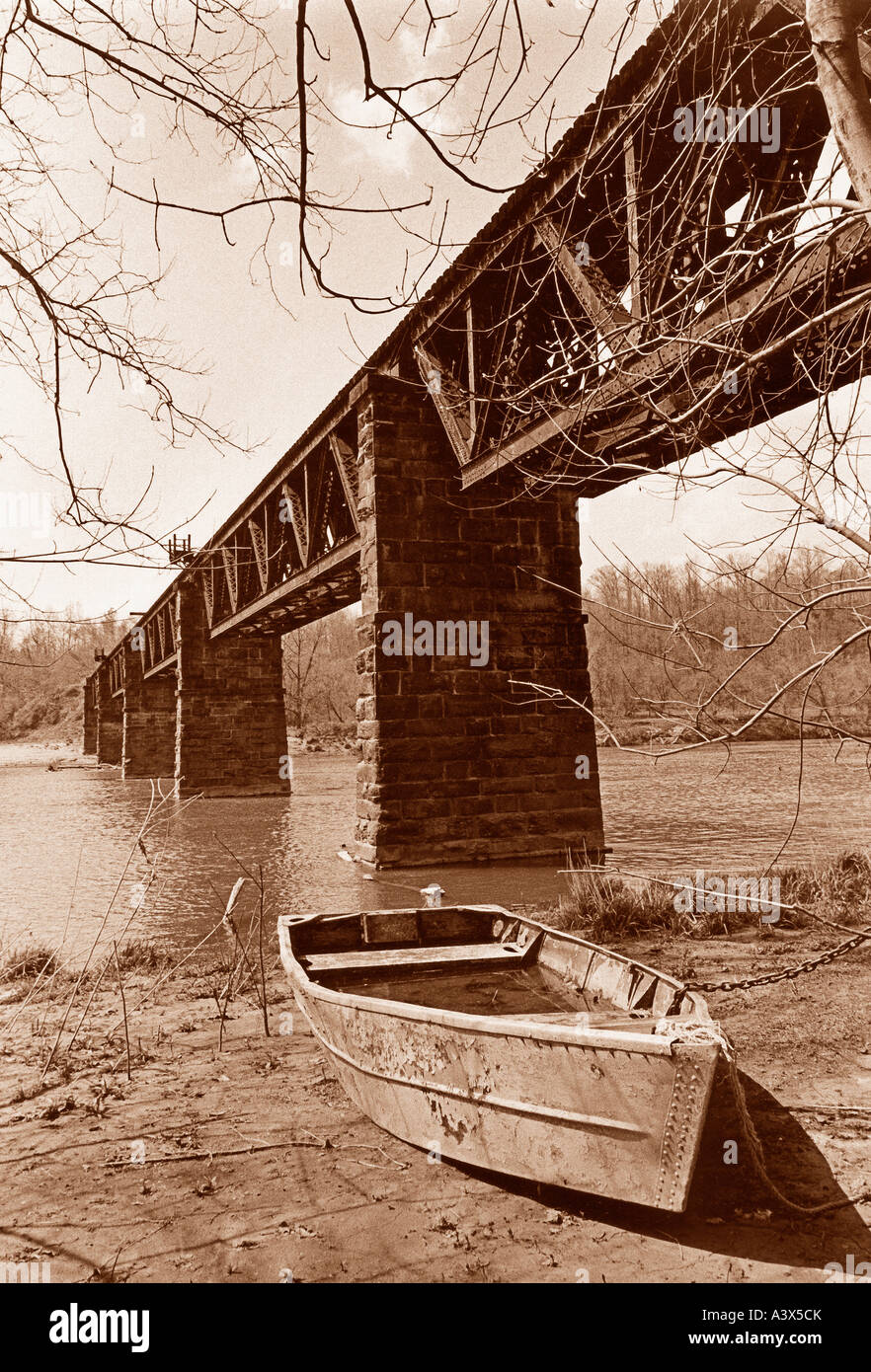 Abandoned railroad bridge over the Roanoke River Virginia Stock Photo ...
