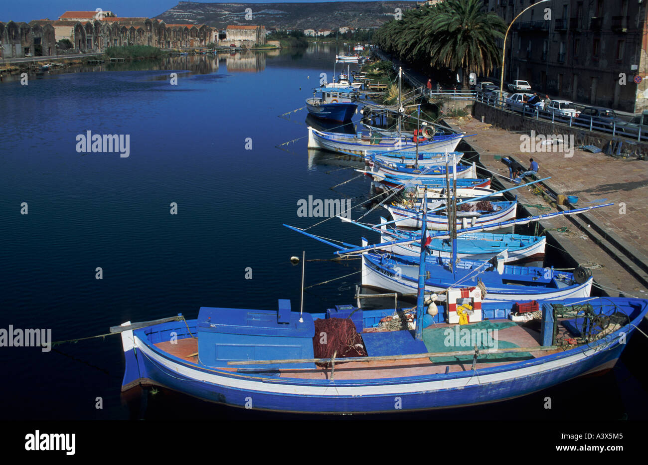 fishing boats at th bank Temo River Bosa Sardinia Italy Stock Photo - Alamy