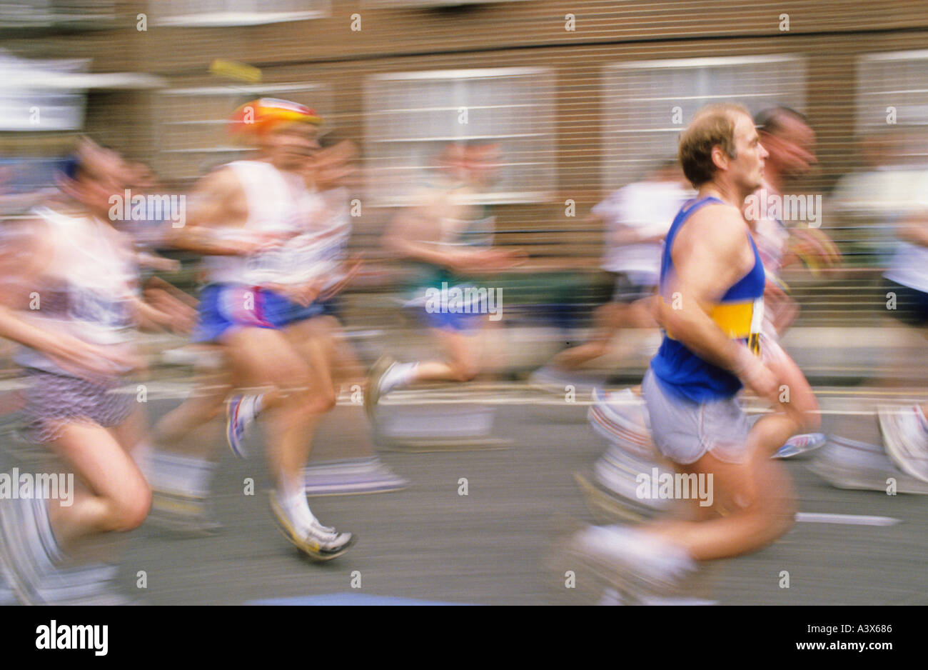 blurred runners in the London marathon in the early 1990's Stock Photo ...