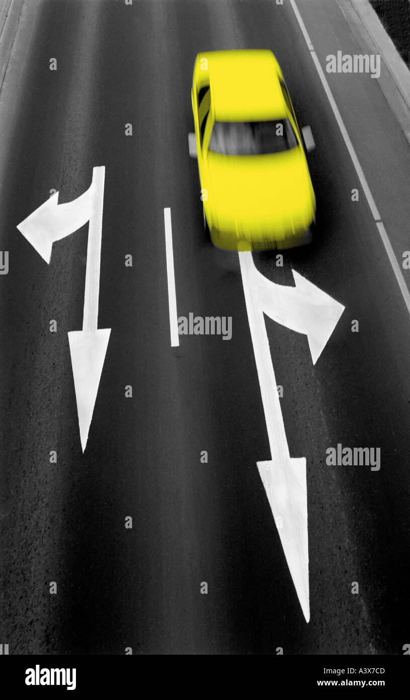 Direction arrows on the road, photo by Bruce Miller Stock Photo - Alamy