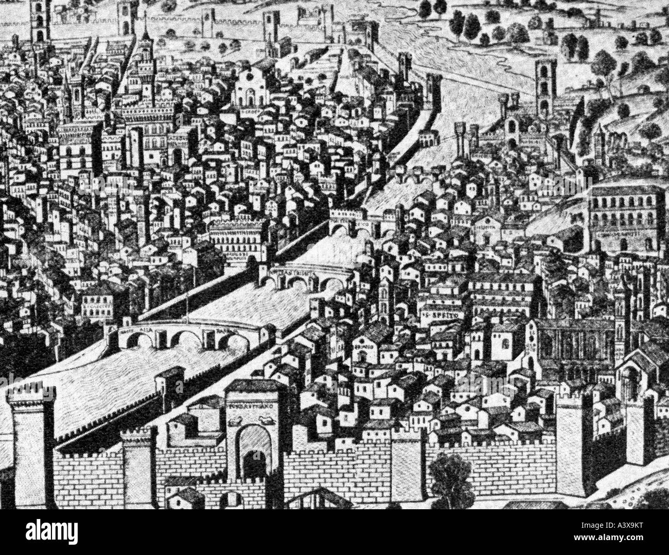 geography/travel, Italy, Florence, view, woodcut circa 1490 Stock Photo ...
