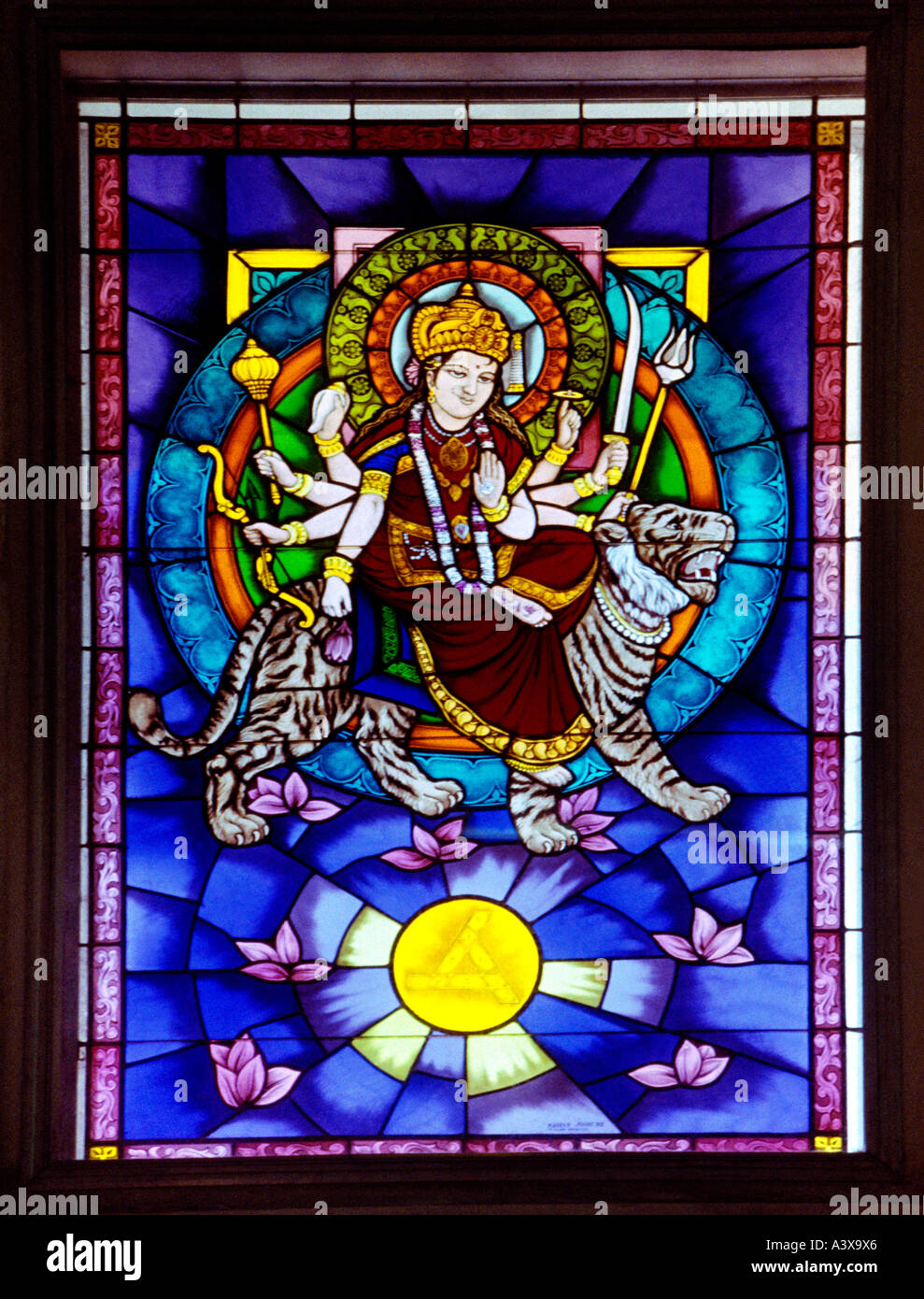 Jaipur India New Temple - Durga Slaying Demon Mahesasura Stained Glass ...