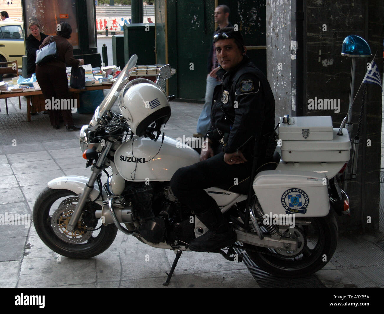 Athens Greece policeman motorbike motorcycle city Stock Photo - Alamy
