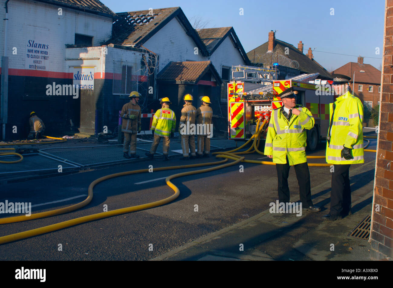 Staffordshire Fire Service & Police Force At Scene Of A Fire Started By ...
