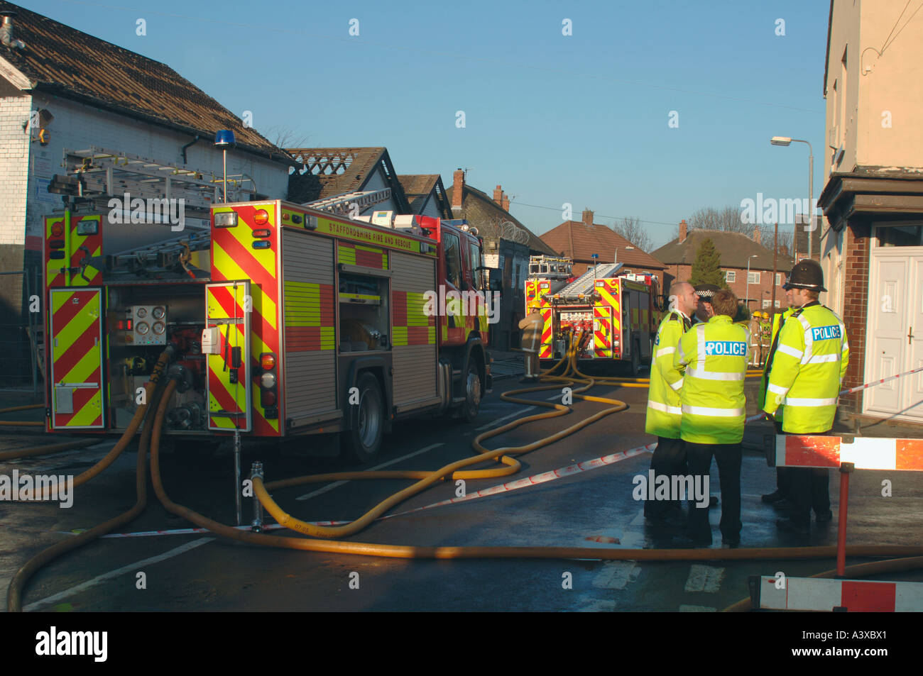 Staffordshire Fire Service & Police Force At Scene Of A Fire Started By ...