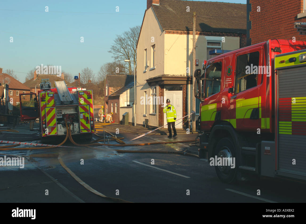 Staffordshire Fire Service & Police Force At Scene Of A Fire Started By ...