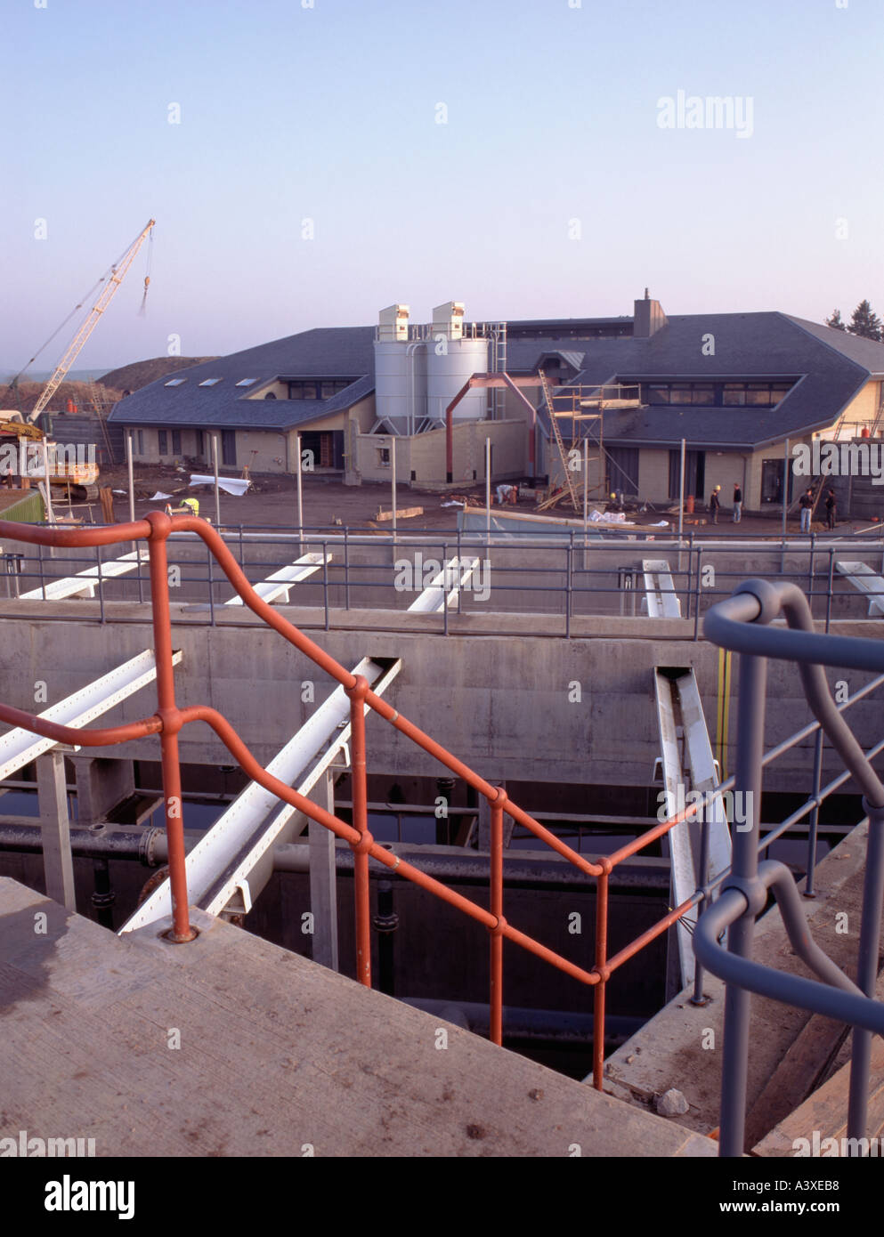 Construction of a water treatment works; main control building seen ...