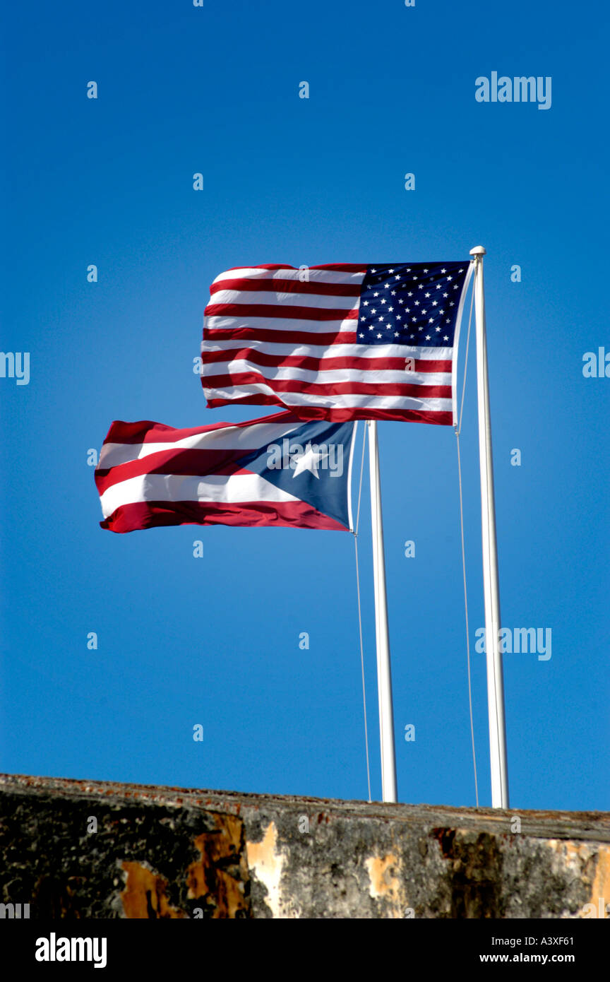 El Morro Fort in Puerto Rico with the flags of the US and PR together ...