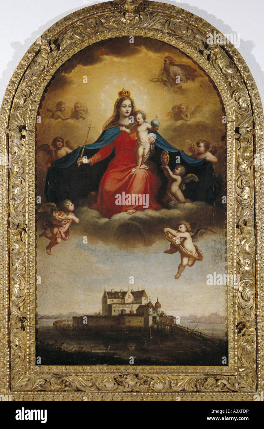fine arts, religious art, Saint Mary with child, as protector of the ...