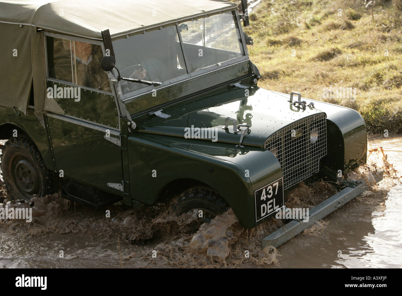 Series One Land Rover on an off-road course at the Land Rover factory ...