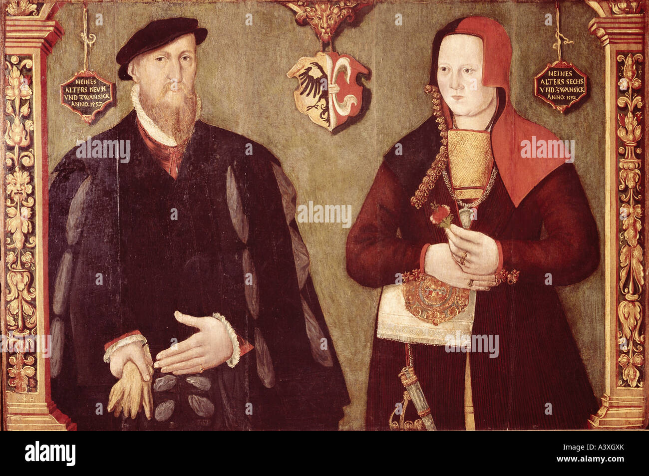 people, couples, Marcus Swyn with wife, painting, 1552 Stock Photo - Alamy
