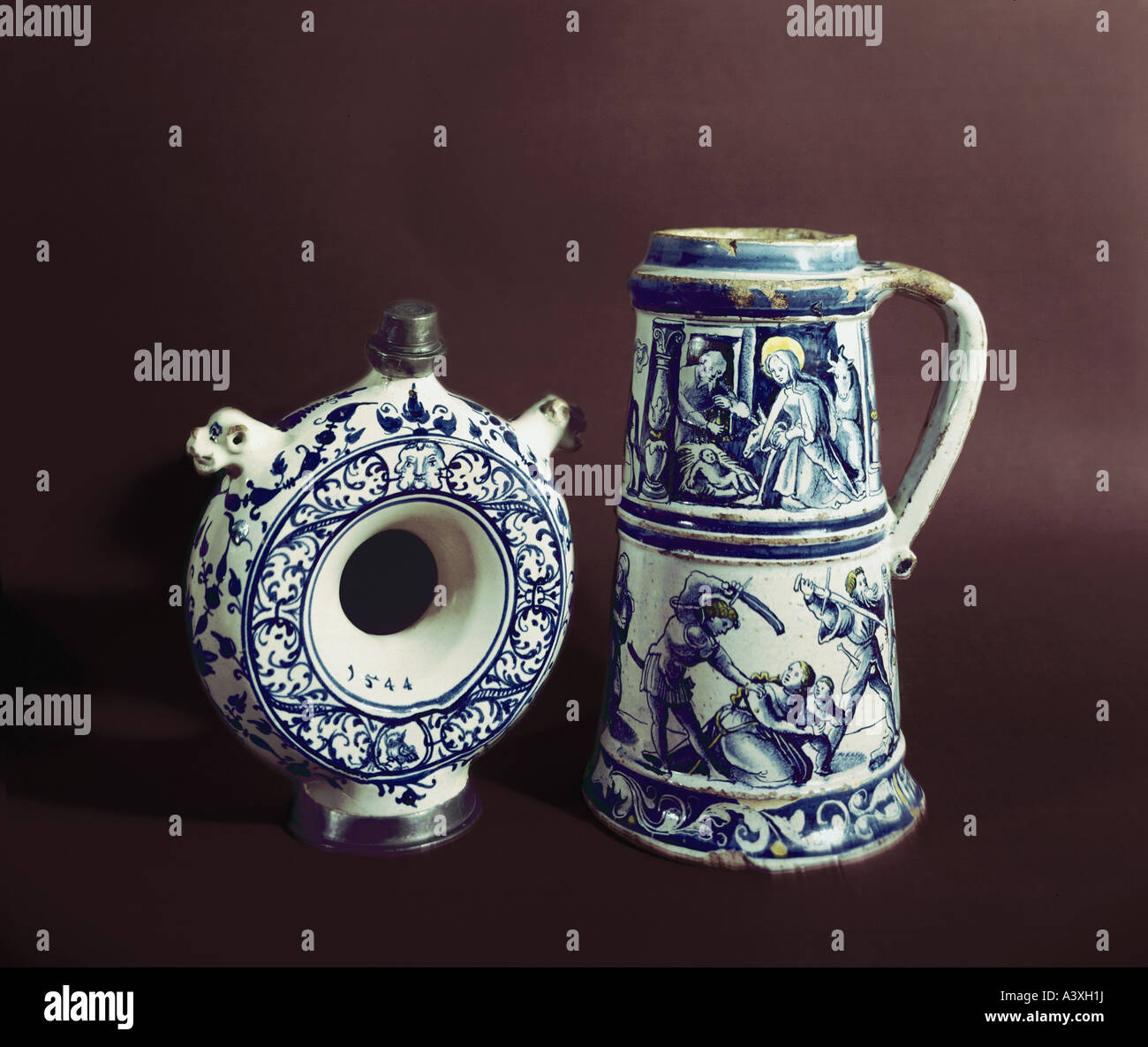 fine arts, craft / handcraft, vessel, faience jar and ring bottle, 1544 ...