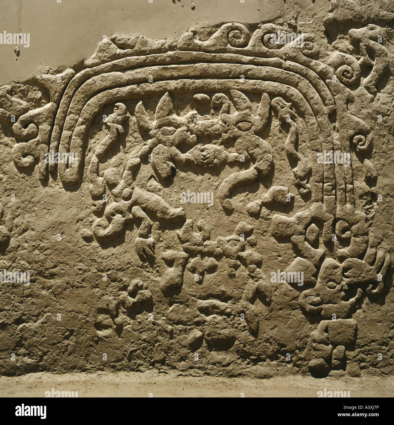 fine arts, Precolumbian, Chimu, sculpture, relief from temple pyramid ...