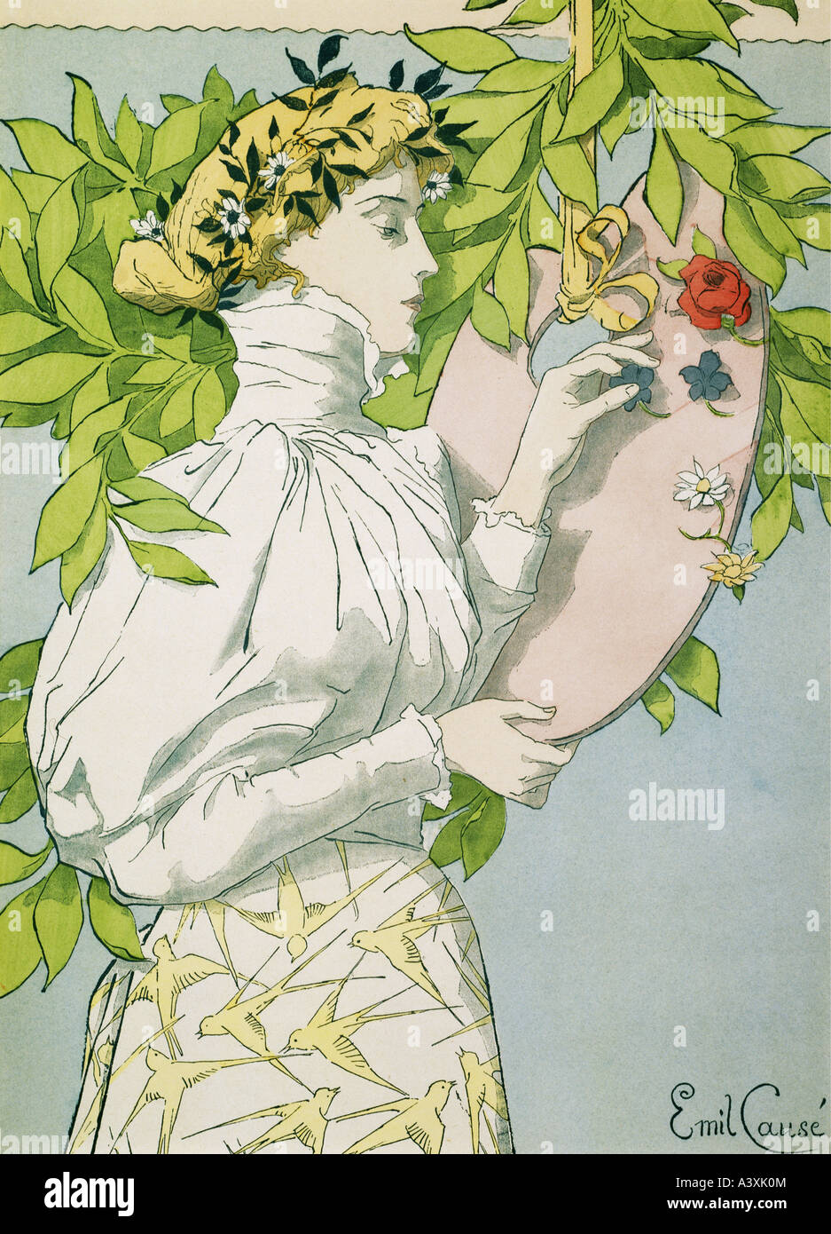 "fine arts, Causé, Emil, (1867 - ?), painting, "woman with colour ...