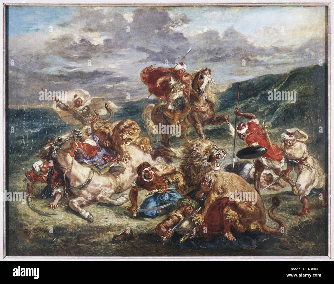"fine arts, Delacroix, Eugene, (1798 - 1863), painting, "lion hunt ...
