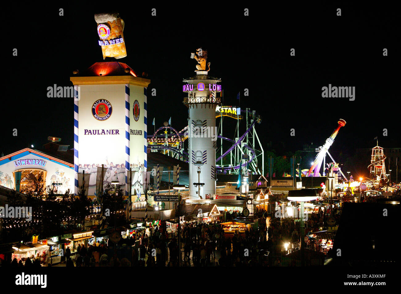 Oktoberfest in Munich at night Stock Photo - Alamy