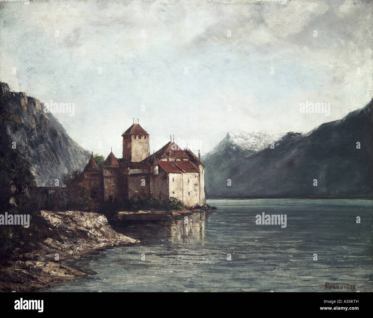 "fine arts, Coubet, Gustave, (1819 - 1877), painting, "Chillon castle ...