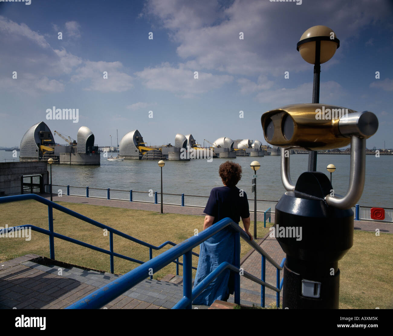 FLOOD PREVENTION SCHEME THE THAMES BARRAGE FROM SOUTH BANK OF RIVER ...