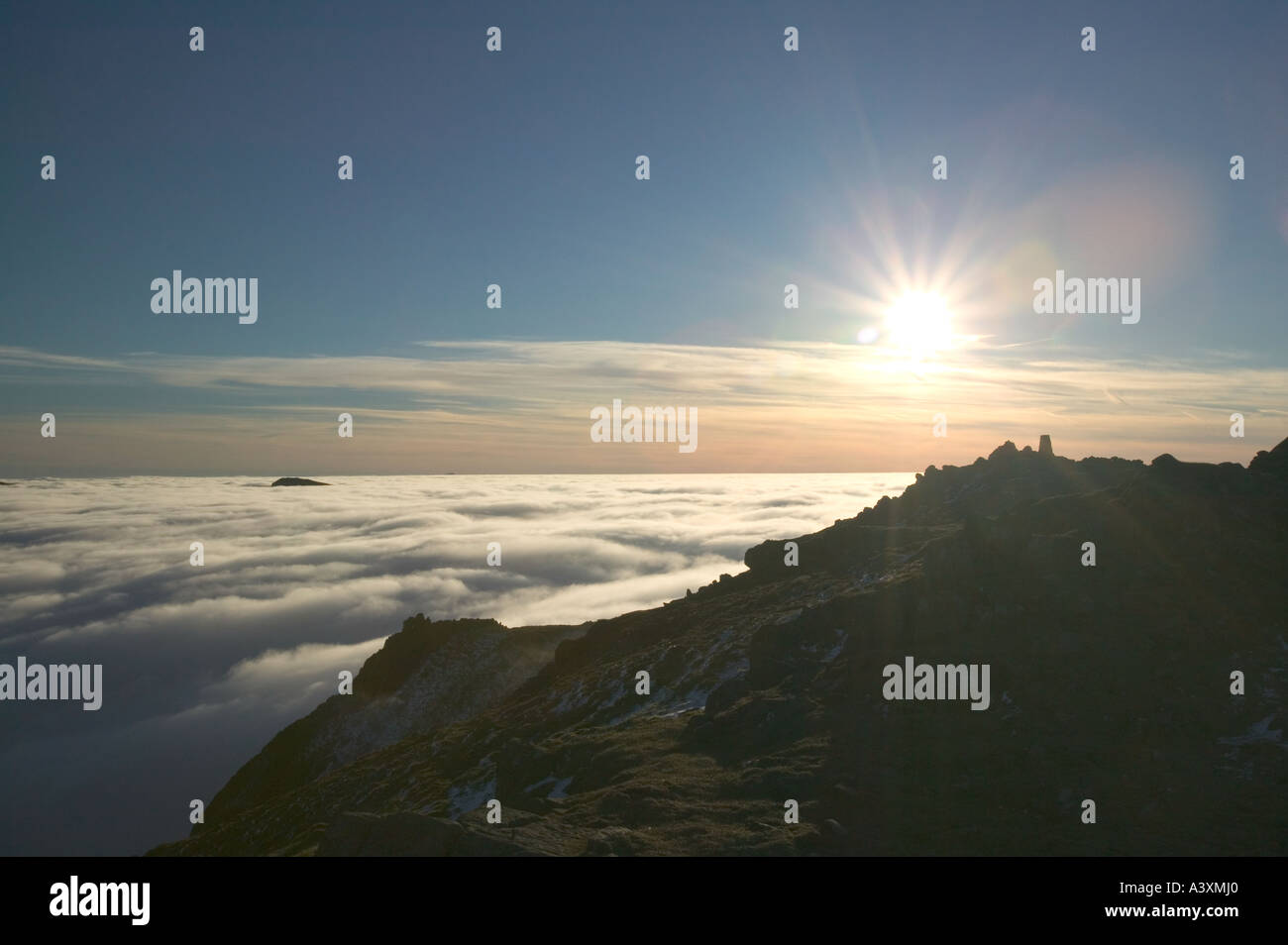 The summit of Red Screes, above a temperature inversion, Lake district ...