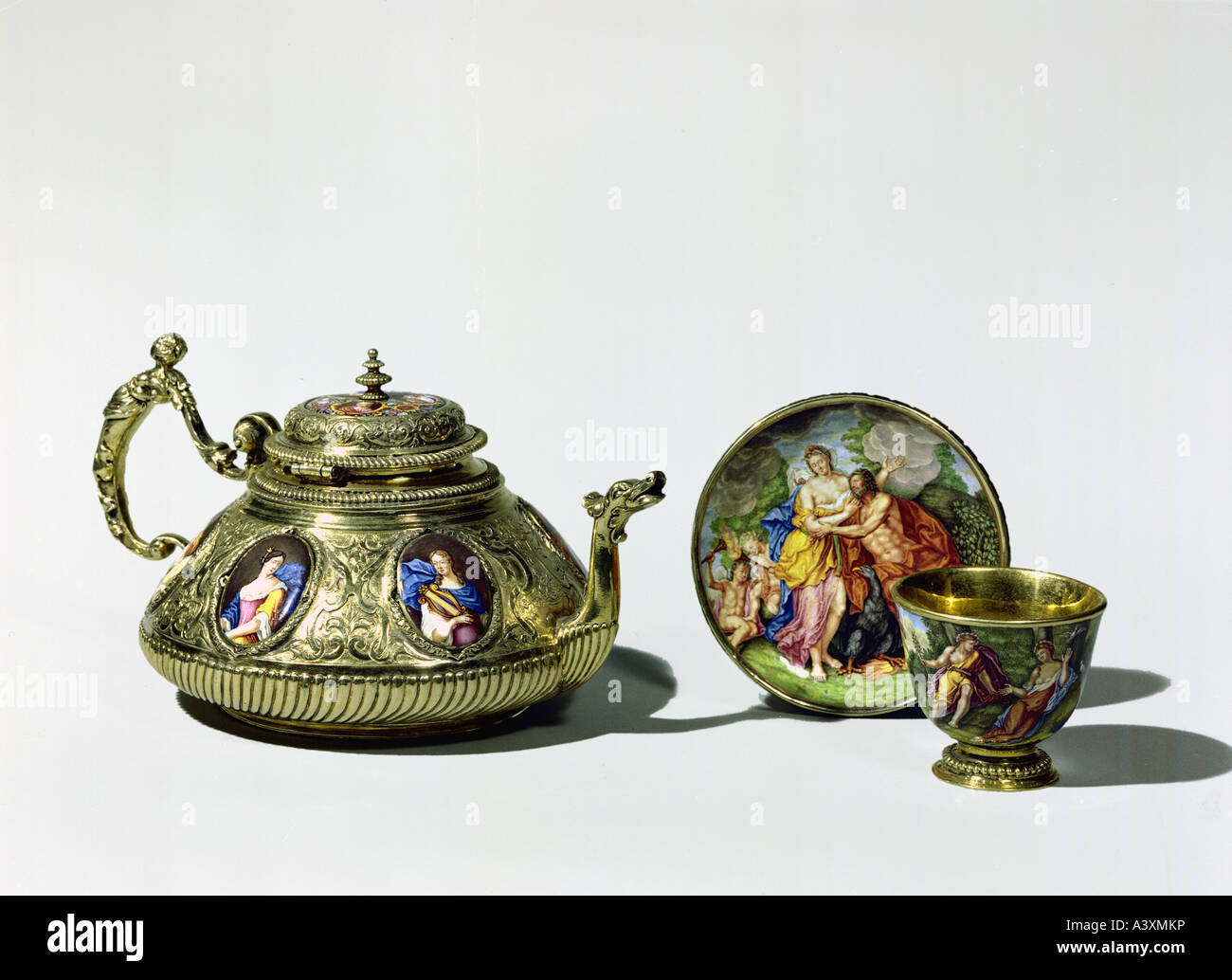 fine arts, craft / handcraft, vessel, crockery of tea pot, cup and ...