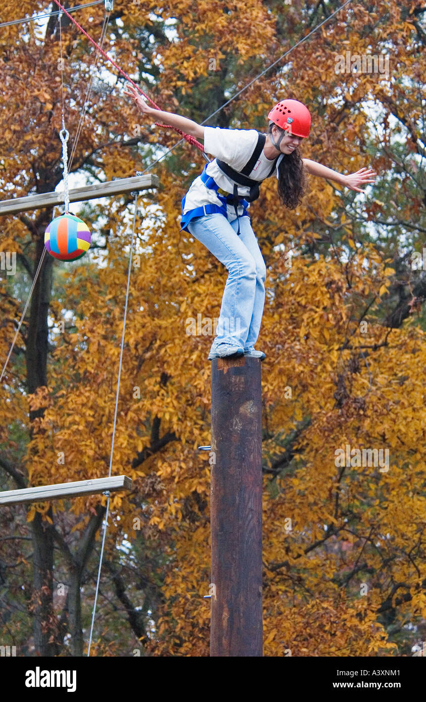 Teenage Girl Participating In Ropes Team Building Course Mount Saint ...