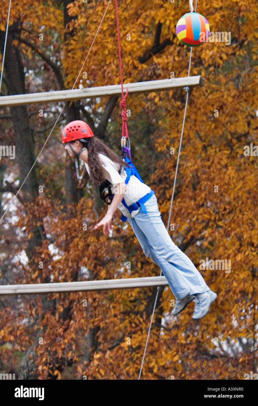 Teenage Girl Participating In Ropes Team Building Course Mount Saint ...