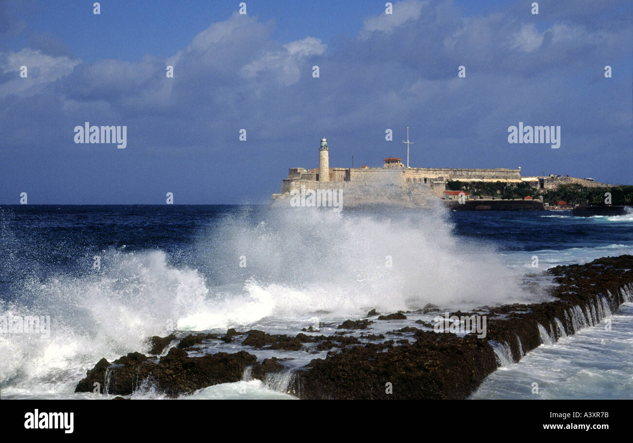 Waves splash along the Malecon in Havana Cuba Stock Photo - Alamy