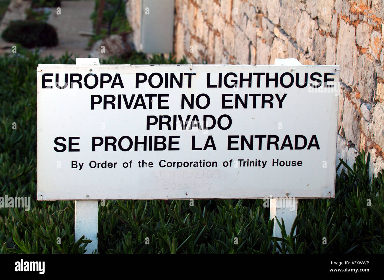 sign private no entry europa point lighthouse Stock Photo - Alamy