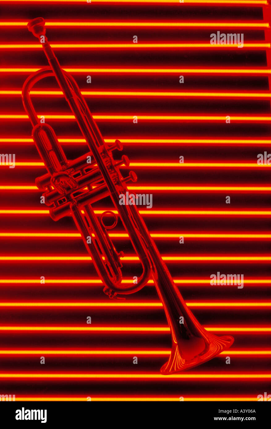 Trumpet with red neon Stock Photo - Alamy