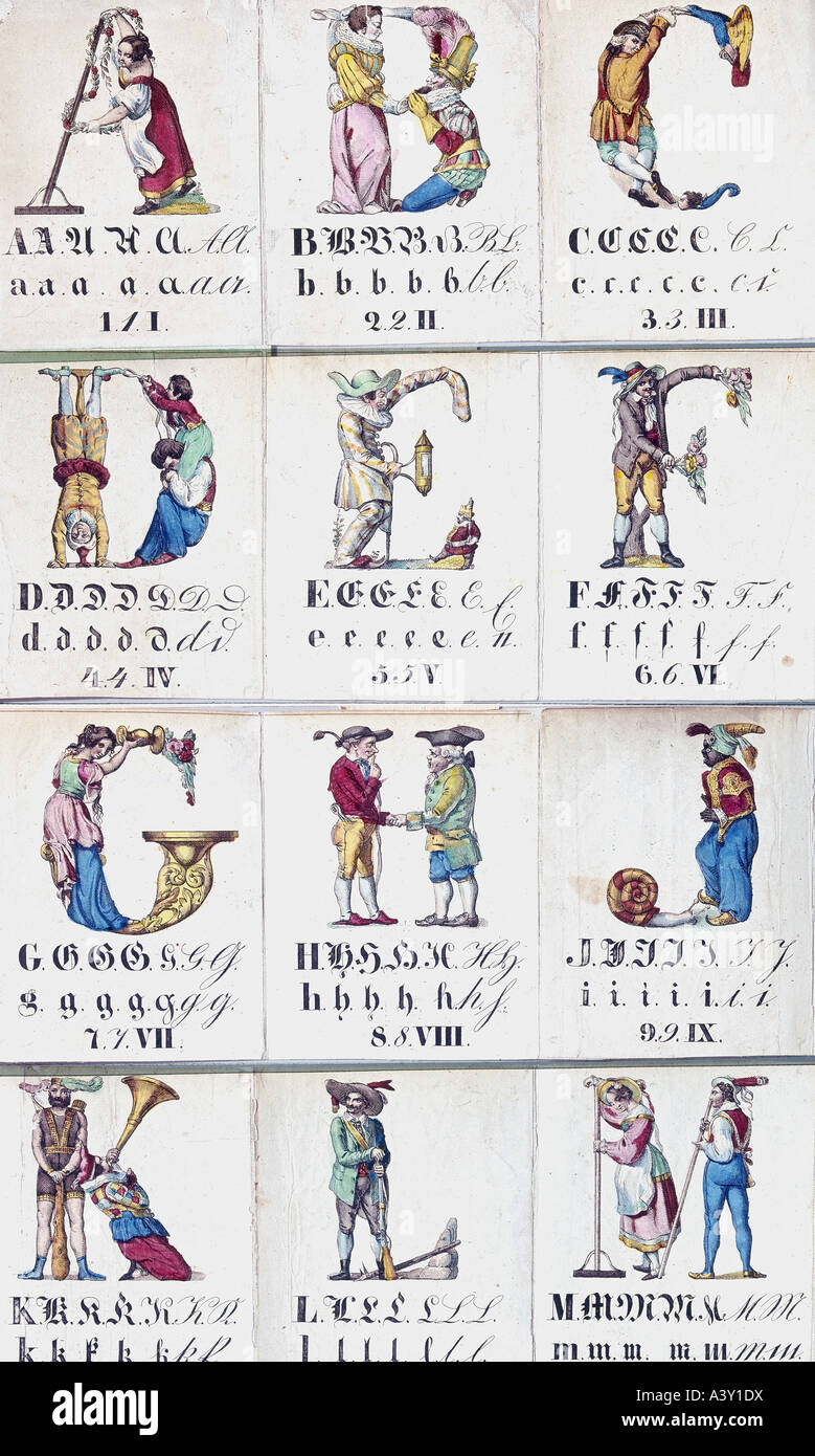 game and gambling, parlour game, letter lotto, letters A - M, cards ...