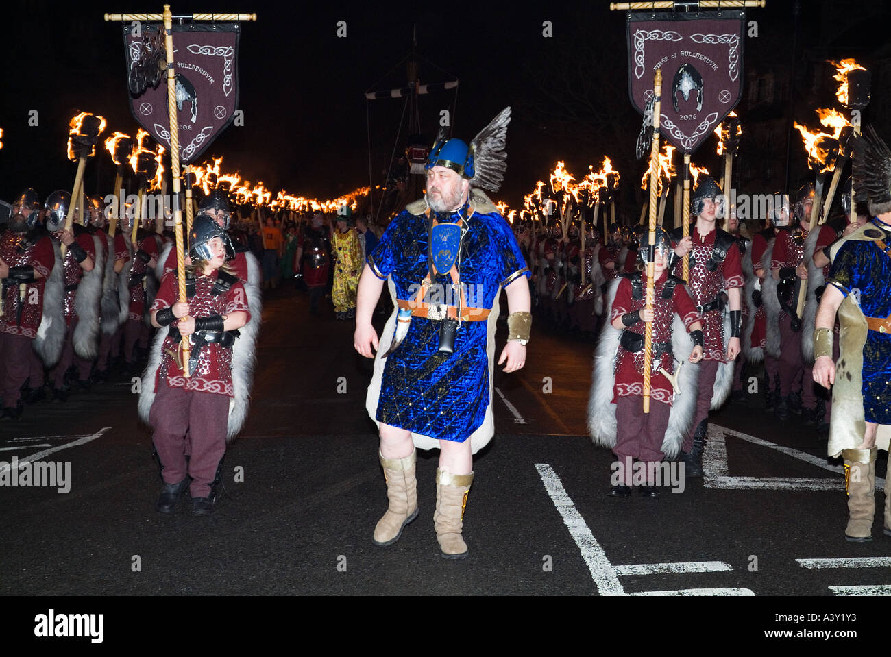 dh Up Helly Aa fire procession LERWICK SHETLAND Guizer Jarl Einar of ...