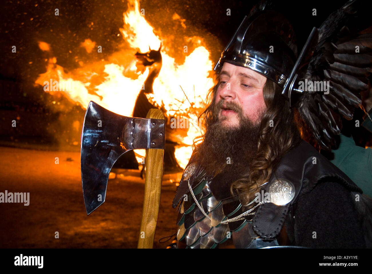 dh Up Helly Aa fire procession LERWICK SHETLAND Guizer Jarl Einar of ...