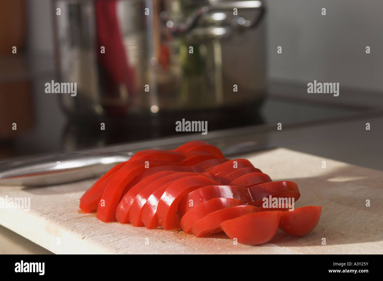 close up of cut red pepper in kitchen Stock Photo - Alamy
