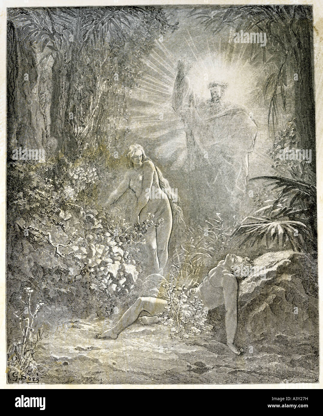 Fine Arts Religious Art Adam And Eve Creation Of Eve Wood Engraving
