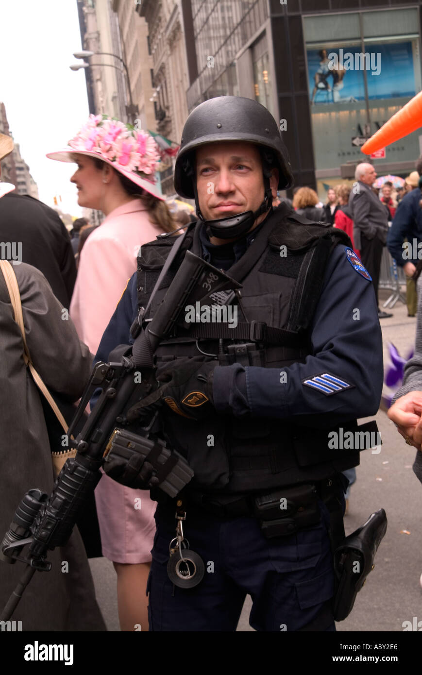Reportage Easter parade New York City portrait armed male police ...