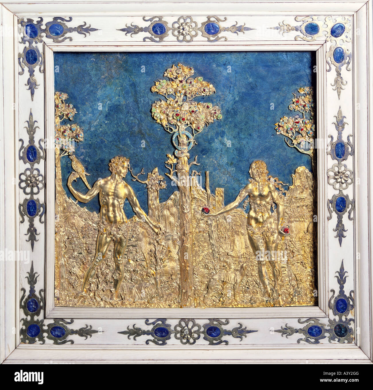 fine arts, religious art, Adam and Eve, relief, circa 1550, gold ...