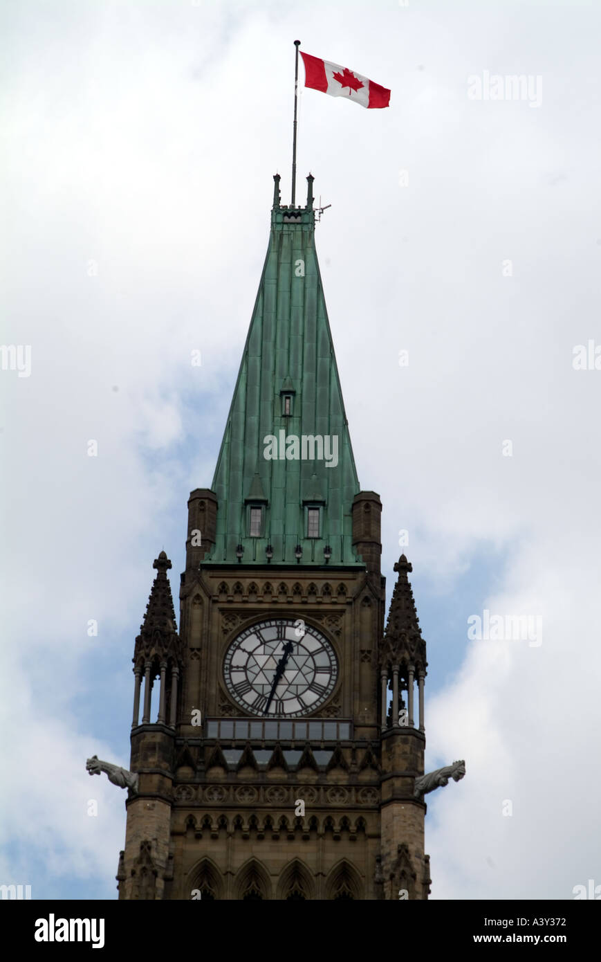 Peace Tower Clock Canadian Flag Parliament Buildings Ottawa Canada ...