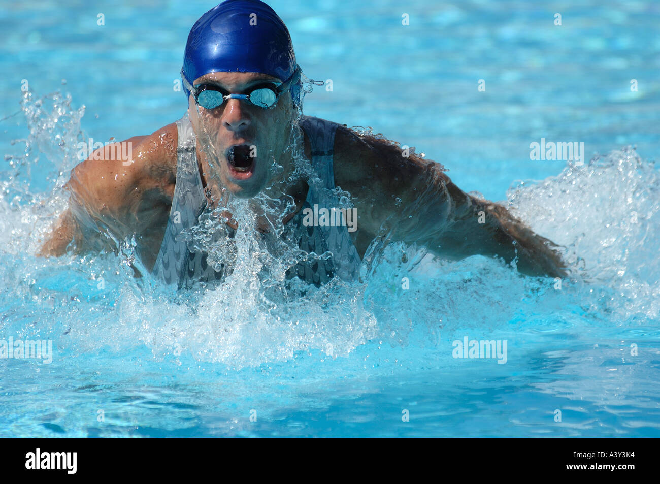 Male Swimmer Swimming Butterfly Stock Photo - Alamy