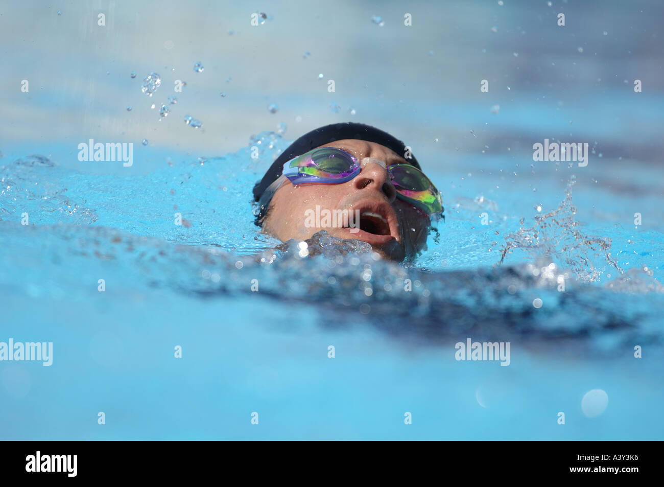 Male Swimmer Swimming Backstroke Stock Photo - Alamy