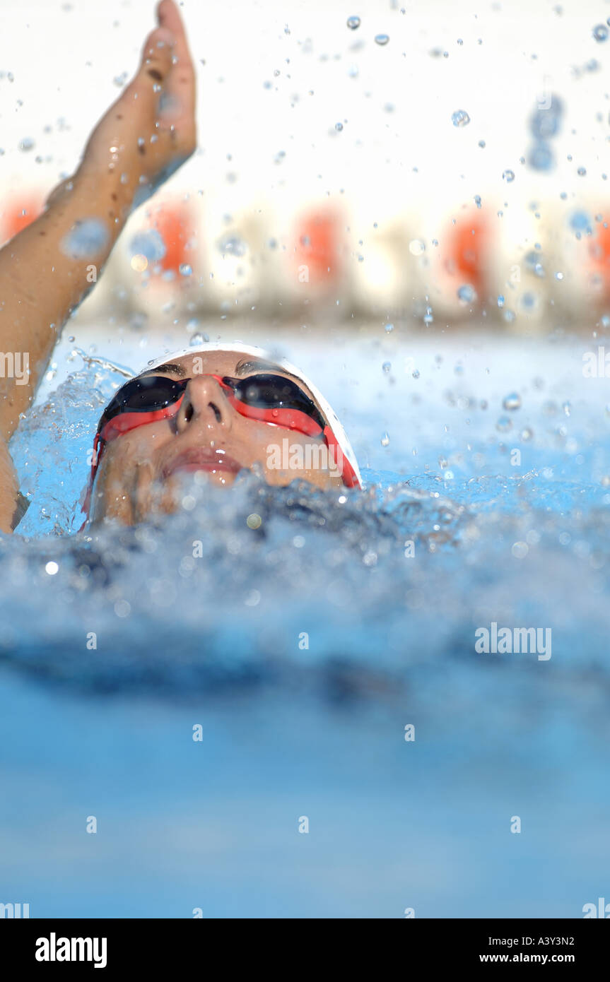 Female Swimmer Swimming Backstroke Stock Photo - Alamy
