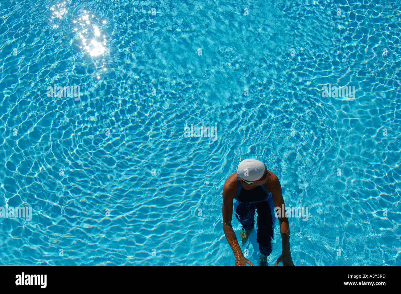 Bird s Eye View of Female Swimmer In Pool Stock Photo - Alamy