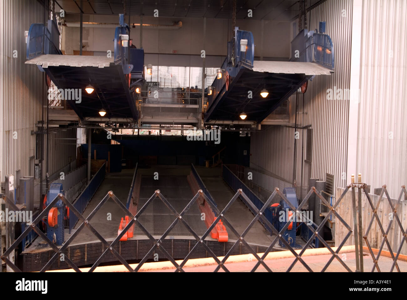 Front ferry boat docking New York City port Stock Photo - Alamy