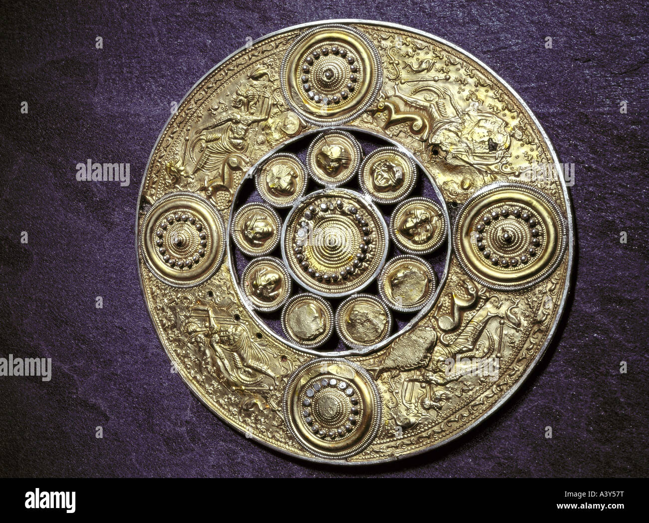 fine arts, ancient world, Germanic, ornamental disk with imitation of ...