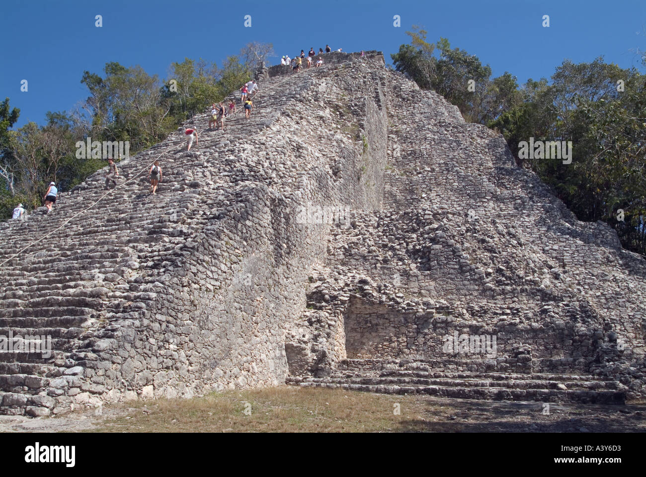 Tourists climbing pyramid wall Riviera Maya Mexico Stock Photo - Alamy