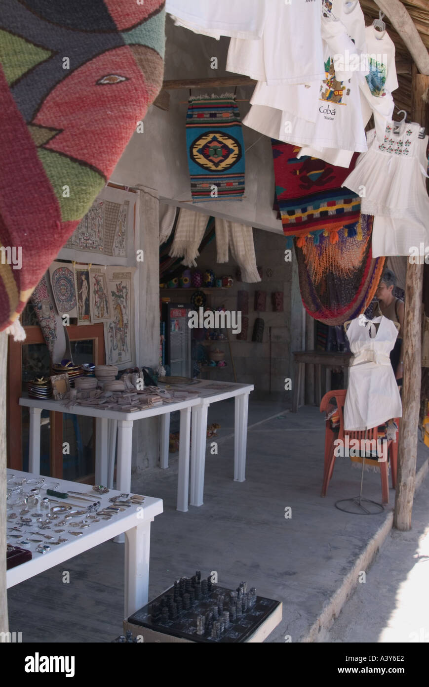 Outdoor Mexican Mayan store items on display Riviera Maya Mexico Stock ...