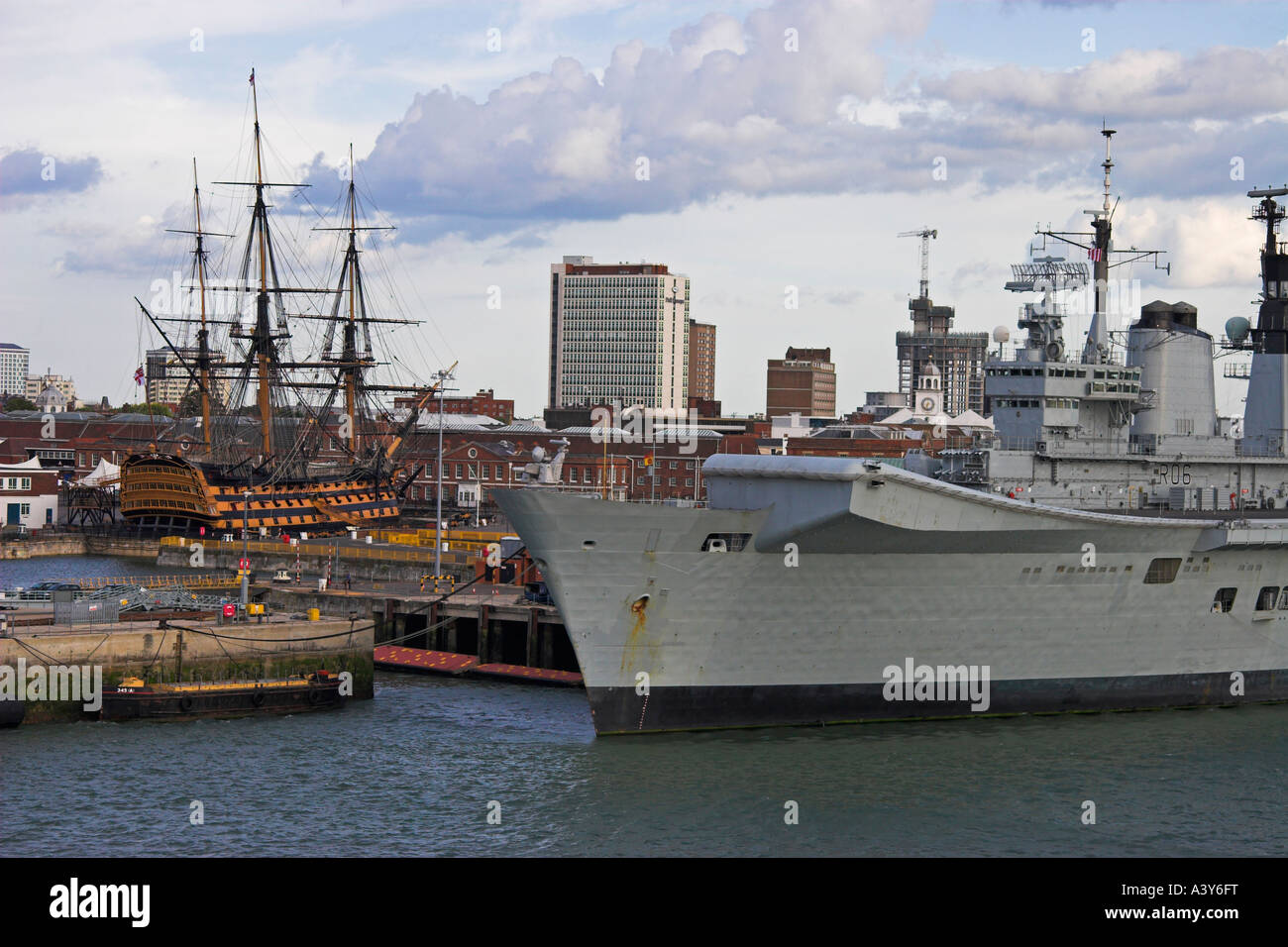 The Naval Dockyard at Portsmouth showing HMS Illustrious and Nelson s ...